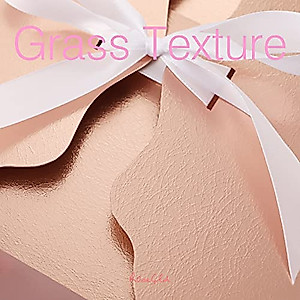 ROSEGLD 10 Gift Boxes 8x8x4 Inches, Gift Boxes with Ribbons, Bridesmaid Gift Boxes with Lids for Light Weight Gifts (Glossy Rose Gold with Grass Texture)