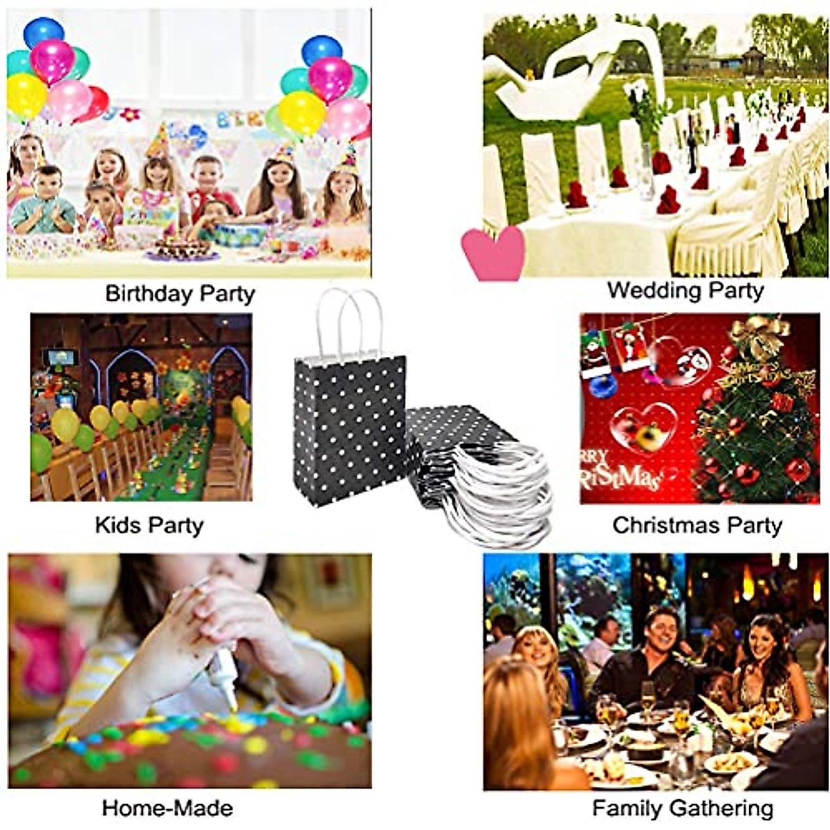 ADIDO EVA 25 PCS Gift Bags Mini Black Paper Bags with Handles for Party Supplies (6 x 4.3 x 2.3 In)