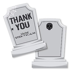 Big Dot of Happiness Graveyard Tombstones - Shaped Thank You Cards - Halloween Party Thank You Note Cards with Envelopes - Set of 12