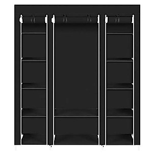SoSo-BanTian1989 Metal Frame Portable Closets Fabric Wardrobe, Clothing Cabinet Storage Organizer with Dustproof Cover (Black)