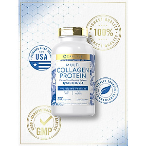 Carlyle Multi Collagen Protein Capsules 2000mg | 300 Count | Type I, II, III, V, X | Collagen Peptide Pills | Keto & Paleo Friendly, Gluten Free Supplement