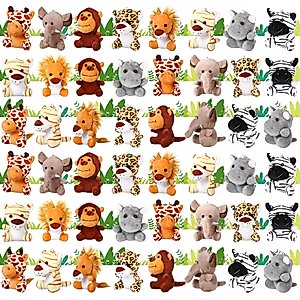 Leitee 48 Pack Mini Plush Animals Toys Set 4.7 Inch Stuffed Animal Keychain Small Goodie Bag Fillers for Easter Hunts, Valentine's Day, Carnival Prizes, Jungle Party