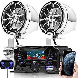 GoHawk TS3 Motorcycle Weatherproof Bluetooth Speakers 7/8-1.25 in. Handlebar Mount MP3 Music Player Sound Audio Stereo Amplifier System ATV AUX, USB, Micro SD, FM Radio 2-Speaker