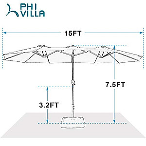 PHI VILLA 15ft Large Patio Umbrellas with Base Included, Outdoor Double-Sided Rectangle Market Umbrella with Crank Handle, for Pool Lawn Garden, Blue