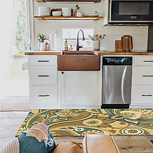 Runner Rugs, Paisley Culture Asian Retro Style Cashew Flowers Texture Non Slip Low Profile Hallway Runner Rug for Entryway Entrance Kitchen Laundry Room Bedroom, 18"X59"