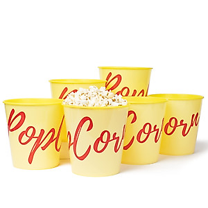 CORE3 INTL Popcorn Bowl Set (6) for Movie Theater Night - (BPA Free), Reusable Plastic Popcorn Containers, Washable in the Dishwasher Set of 6