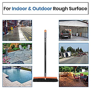 18inch Push Broom Outdoor - Heavy Duty Broom for Driveways, Sidewalks, Patios and Deck Cleans Dirt, Debris, Sand, Mud, Leaves and Water-18 Wide Bristles
