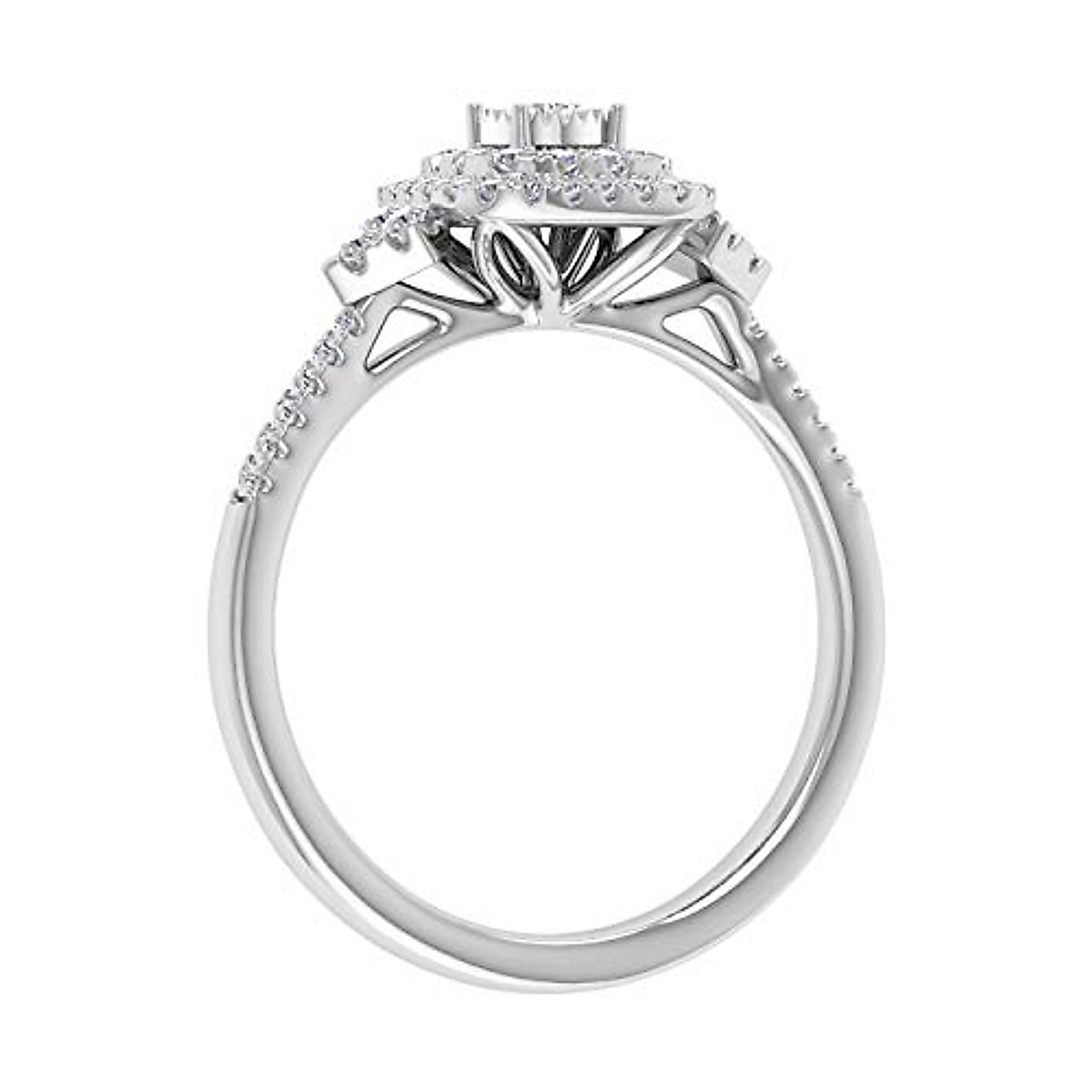 1/3 Carat Cushion cut Halo Diamond Engagement Ring in 10K White Gold - IGI Certified (Ring Size 7)