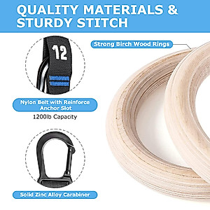 Zingtto Wooden Gymnastic Rings with Adjustable Numbered Straps. 1.25'' Olympic Rings for Core Workout, Crossfit, Bodyweight Training. Home Gym Rings with 8.5ft Exercise Straps and Workout Handles