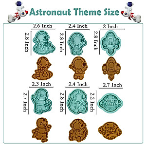 Astronaut 3D Cookie Cutters with Plunger Stamps Set, 6 Pcs Cartoon Pressable Biscuit Cutters Shape for Treats DIY Baking Cookie Supplies