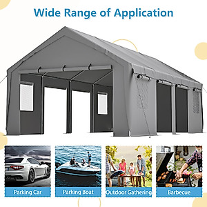 Thanaddo Carport 13'x 25' Heavy Duty Car Port with Roll-up Sidewall and Ventilated Windows with Removable Sidewalls,Portable Outdoor Garage for Car,Truck,Boat,Car Canopy,Gray Carports