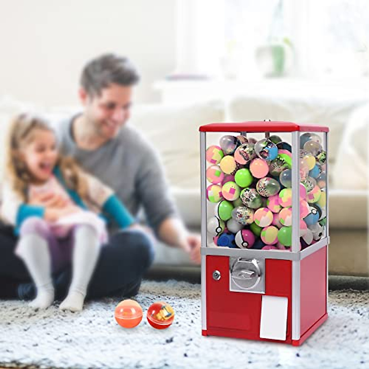 Cutycaty Toy Vending Machine, Candy Gumball Machine Prize Machine Huge Load Capacity Gumball Bank Candy Vending Machine Ball Diameter 1.1-2.1 Inch for Retail Stores Game Stores (Red)