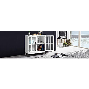 KVK Wooden Storage Cabinet,Sideboard Console,Buffet Cabinet for Doors Entryway Kitchen Dining Console Living Room, White