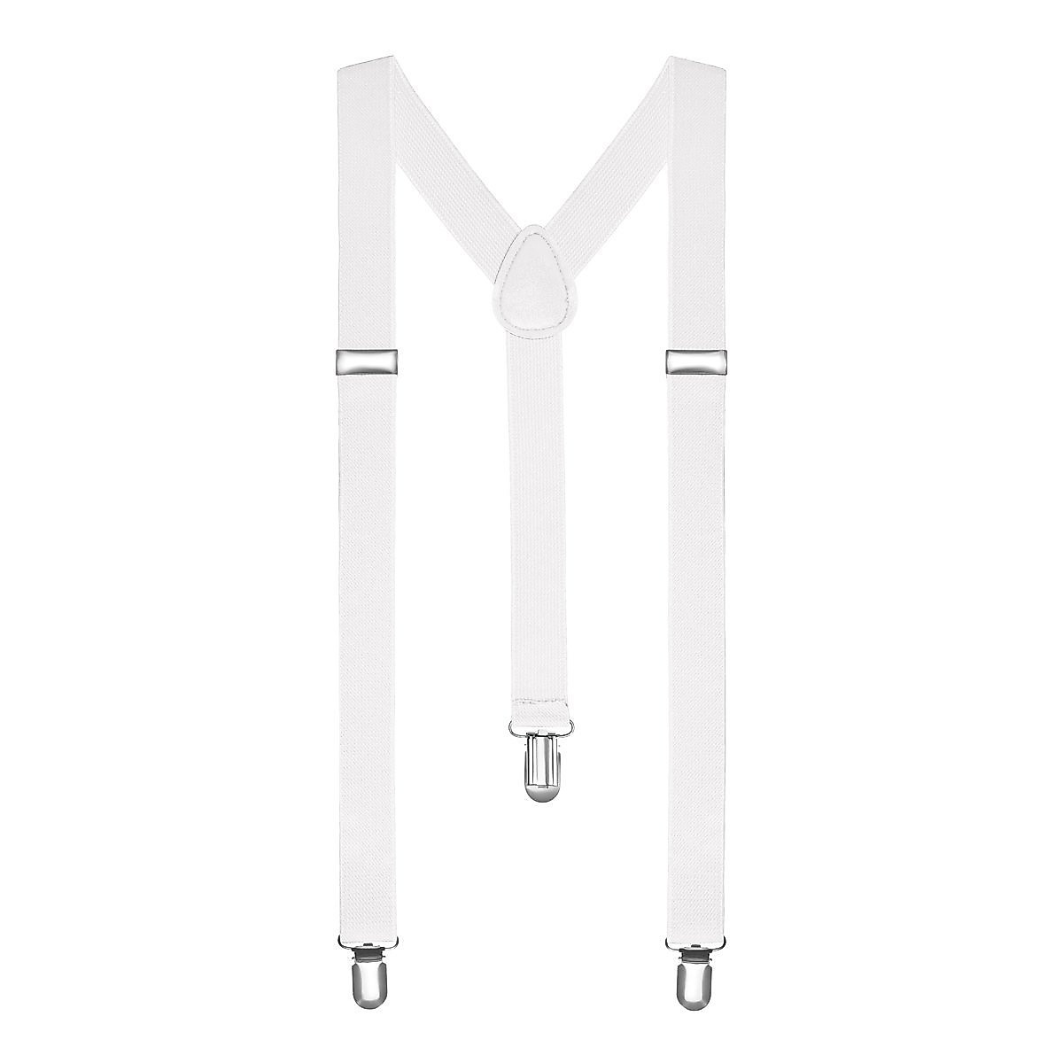 Boolavard Braces/Suspenders One Size Fully Adjustable Y Shaped With Strong Clips (White)