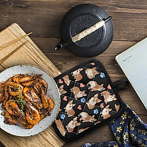 Horeset Cute Corgi Oven Mitts and Pot Holders Sets of 2 for Kitchen Baking Grilling BBQ,Heat Resistant Polyester Hot Pads Non-Slip BBQ Gloves for Women Chef