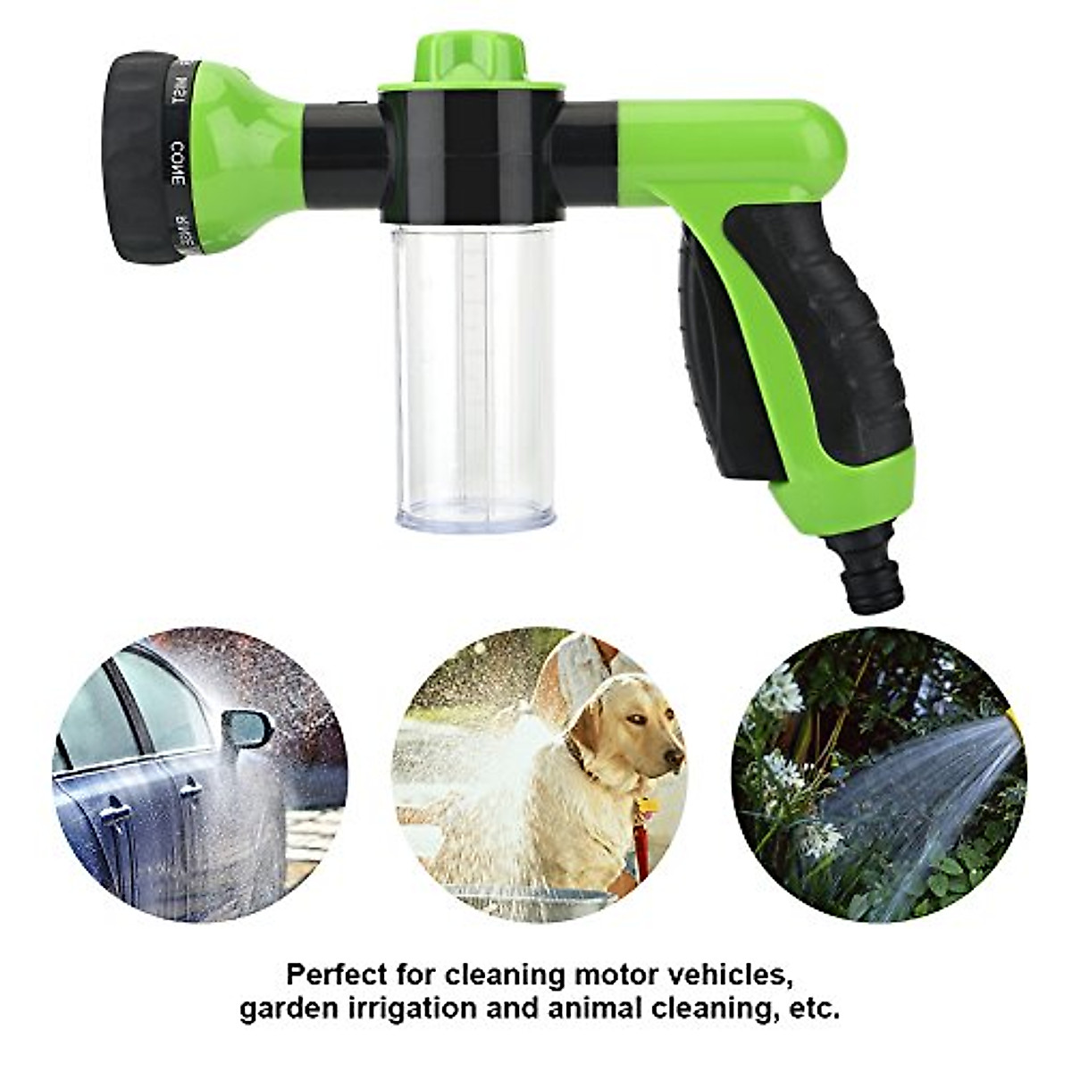 Garden Hose Nozzle, High Pressure Spray Car Washer Foam Water Gun Cleaning Tool Washer 6m Heavy Duty 8 Adjustable Watering Patterns(Green)