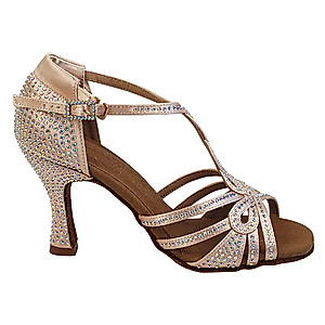 Very Fine Dance Shoes - Ladies Latin, Rhythm, Salsa, Waltz Ballroom Dance Shoes - S1008CC - 3-inch Heel and Foldable Brush Bundle - Flesh Satin - 8