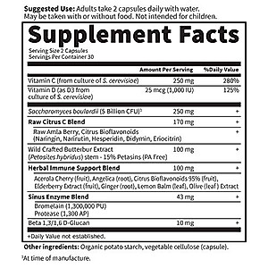Garden of Life Sinus Care for Adults, Herbal Immune Balance Sinus Natural Support for Sinus Health, 100 mg Butterbur, Bromelain, Vitamin C, D3, Probiotics, Sinus Relief Supplements, 60 Capsules