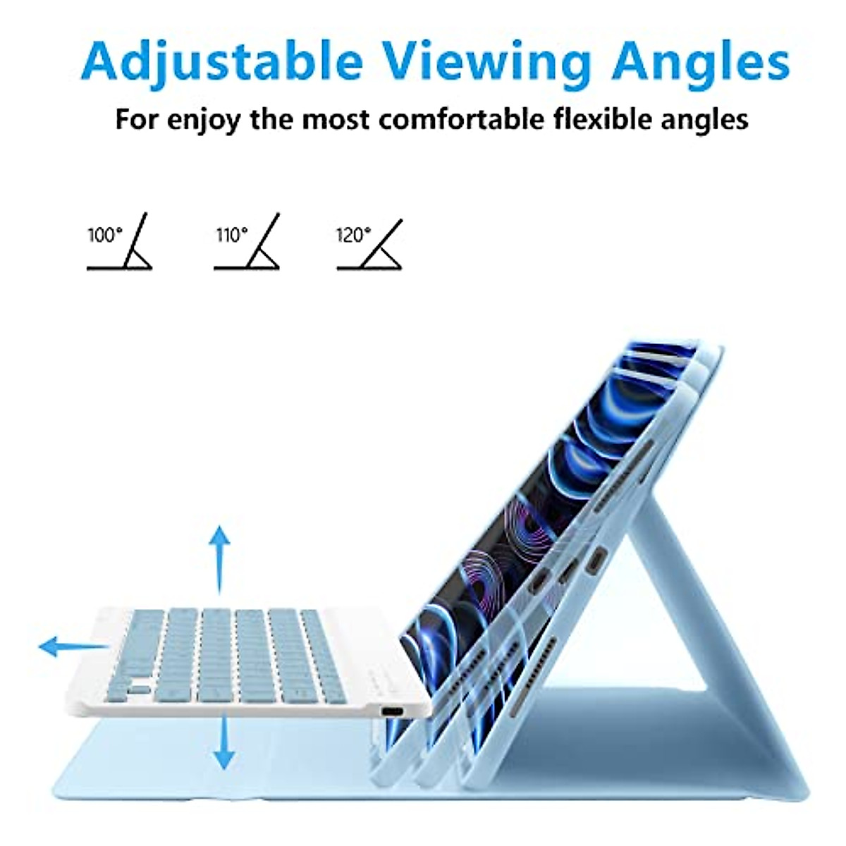 12.9 Keyboard Case 2022, 12.9" 6th/5th/4th/3rd (2022-2018) Gen Case with Keyboard, Wireless Bluetooth Magnetic Keyboards for 12.9" 2022 Case with Pencil Holder(Light Blue)