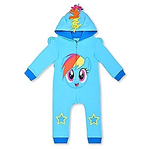 My Little Pony Girls’ Rainbow Dash Zip Up Long Sleeve Hooded Costume Romper for Newborn, Infant and Toddler – Blue