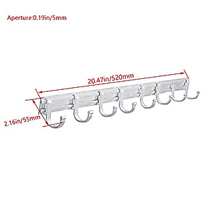 MroMax Wall Mounted 8 Hooks Towel Hat Coat Clothes Wall Hook Rack Rail 20.47"x2.17"(L x W), Silver 1Pcs