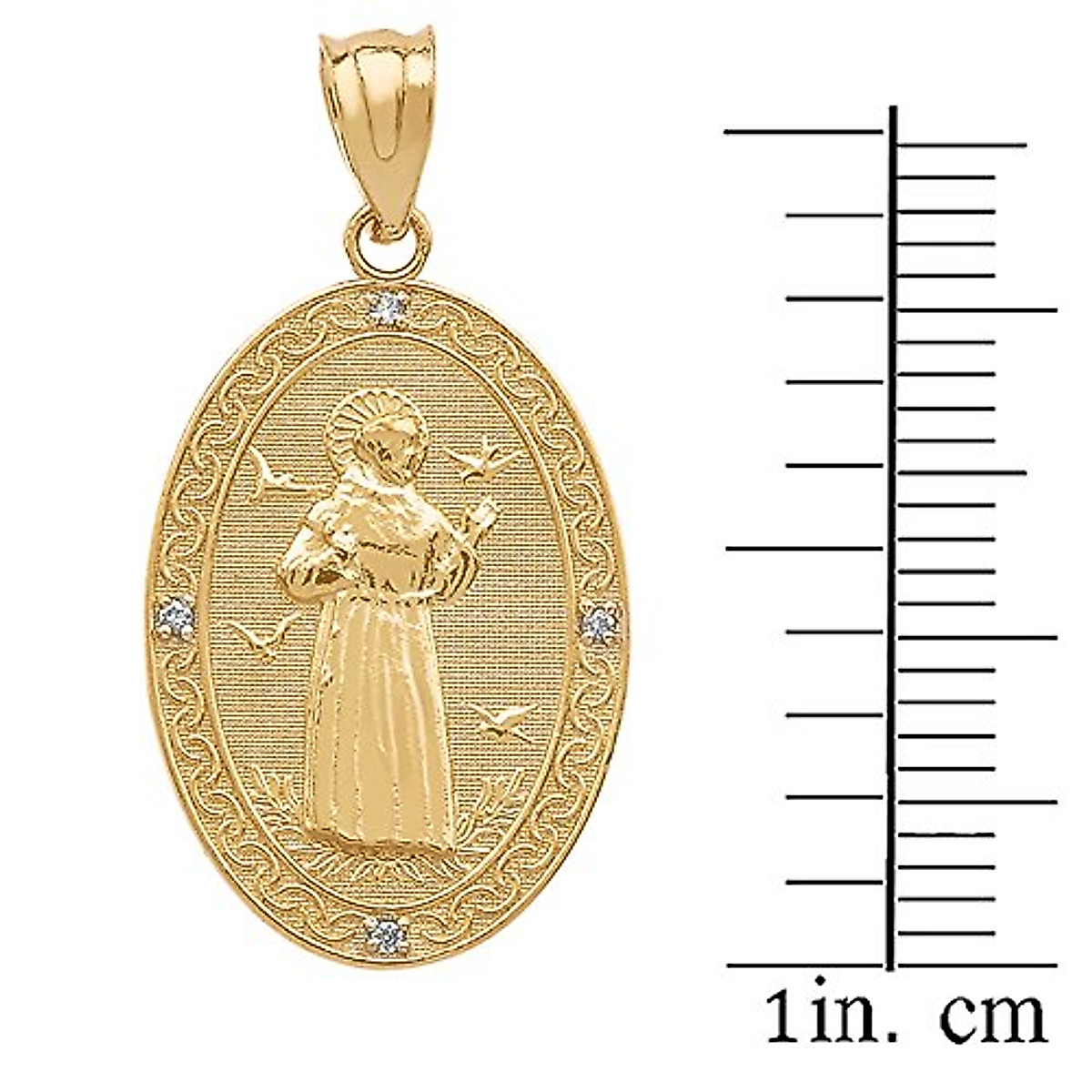 10k Gold Saint Francis Of Assisi Diamond Oval Medal Charm Pendant (Medium)