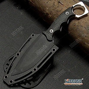 S.S. Fixed Knives 9in Survival Fixed Blade Hunting Knife W/ Kydex Style Sheath Razor Sharp Full Edge Full Tang Blade Silver