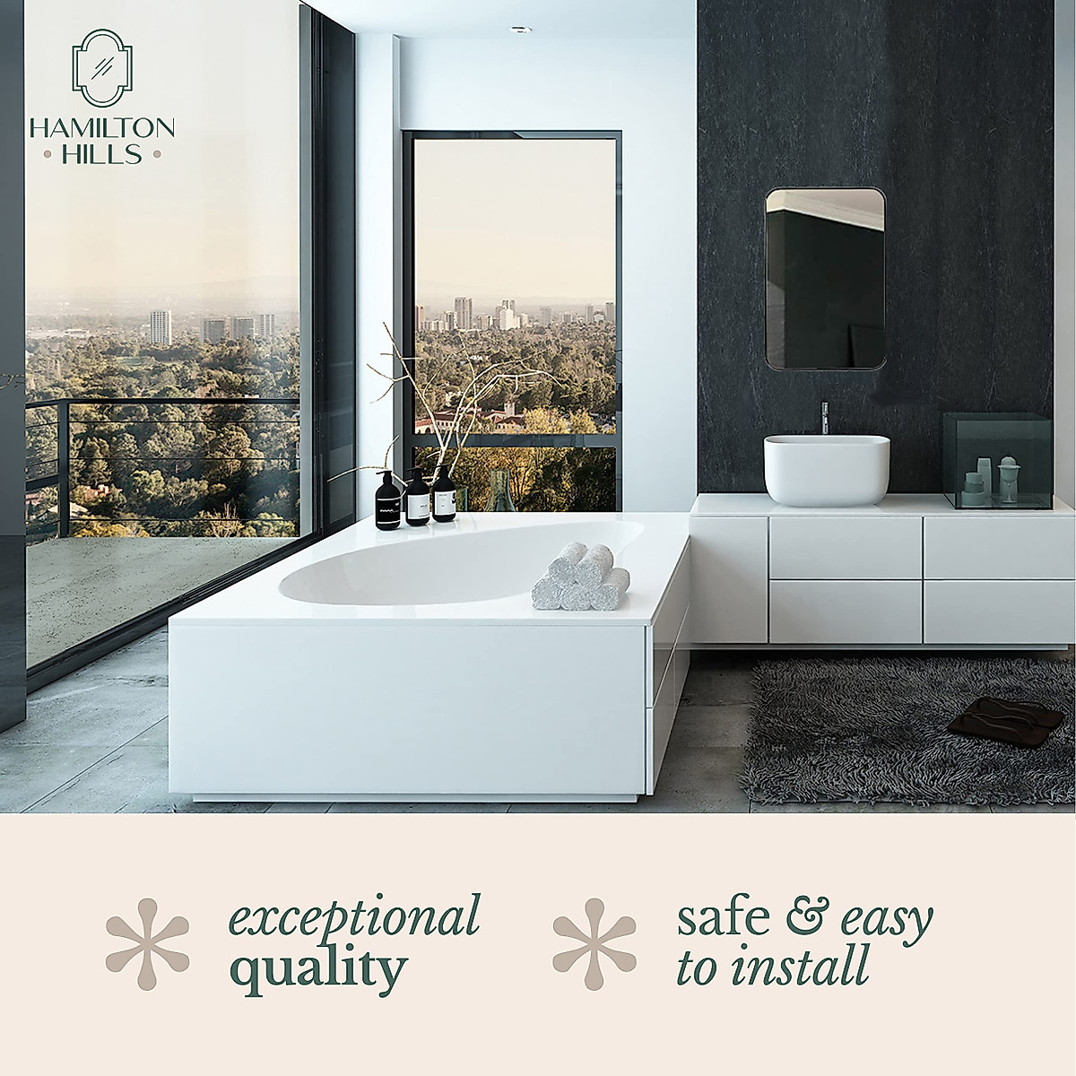 Hamilton Hills 16x24 inch Metal Black Frame Mirror for Bathroom | Brushed Rectangular Rounded Corner Vanity | 2" Deep Set Design Small Wall Mirrors Decorative | Hangs Horizontal and Vertical