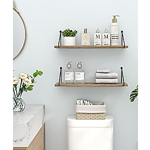 SUMGAR 24 Inch Floating Shelves Long Shelf for Wall Decor, Rustic Large Wood Wall Mounted Hanging Storage Shelves with Black Metal Brackets for Bathroom Kitchen, Set of 2