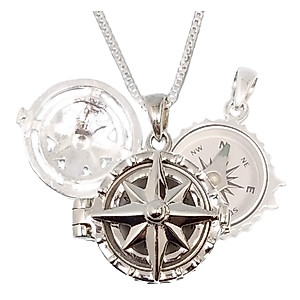Stanley London Sterling Silver Compass Rose Locket with Working Compass (Locket With Chain No Personalization)