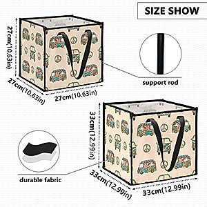 ALAZA Collapsible Storage Basket - Colorful Hippie Camper Bus Rotary Folding Storage Basket Container Organizer Bags - Large Clothes Hamper Tote with Carry Handles(229ya0a)