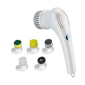 ZZ Life Electric Scrubber, Handheld Cleaning Brush, Includes 5 Replaceable Heads, Bathroom, Kitchen, Floor, Dish, Shoe, Glass - Multifunctional Home Accessory