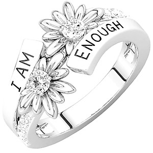 Jude Jewelers Stainless Steel Inspirational Encouragment I am Enough Mantra Wedding Engagement Statement Anniversary Ring (Silver, 8)