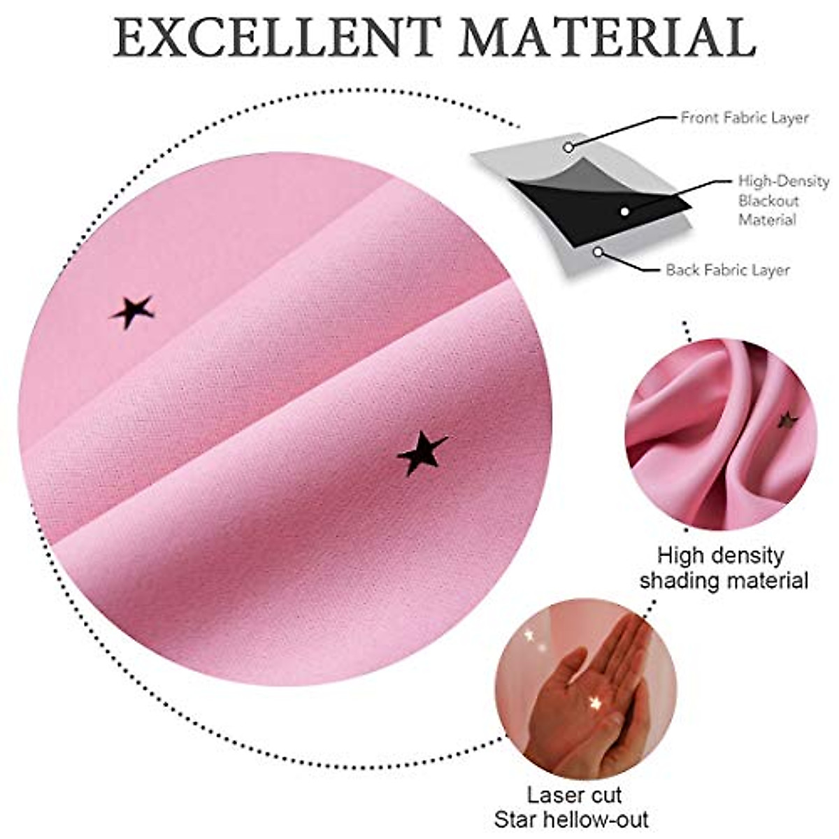 UNISTAR 2 Panels Stars Blackout Curtains for Bedroom Girls Kids Baby Window Decoration Double Layer Star Cut Out Aesthetic Living Room Decor Wall Home Curtain,W52 x L63 Inches,Pink