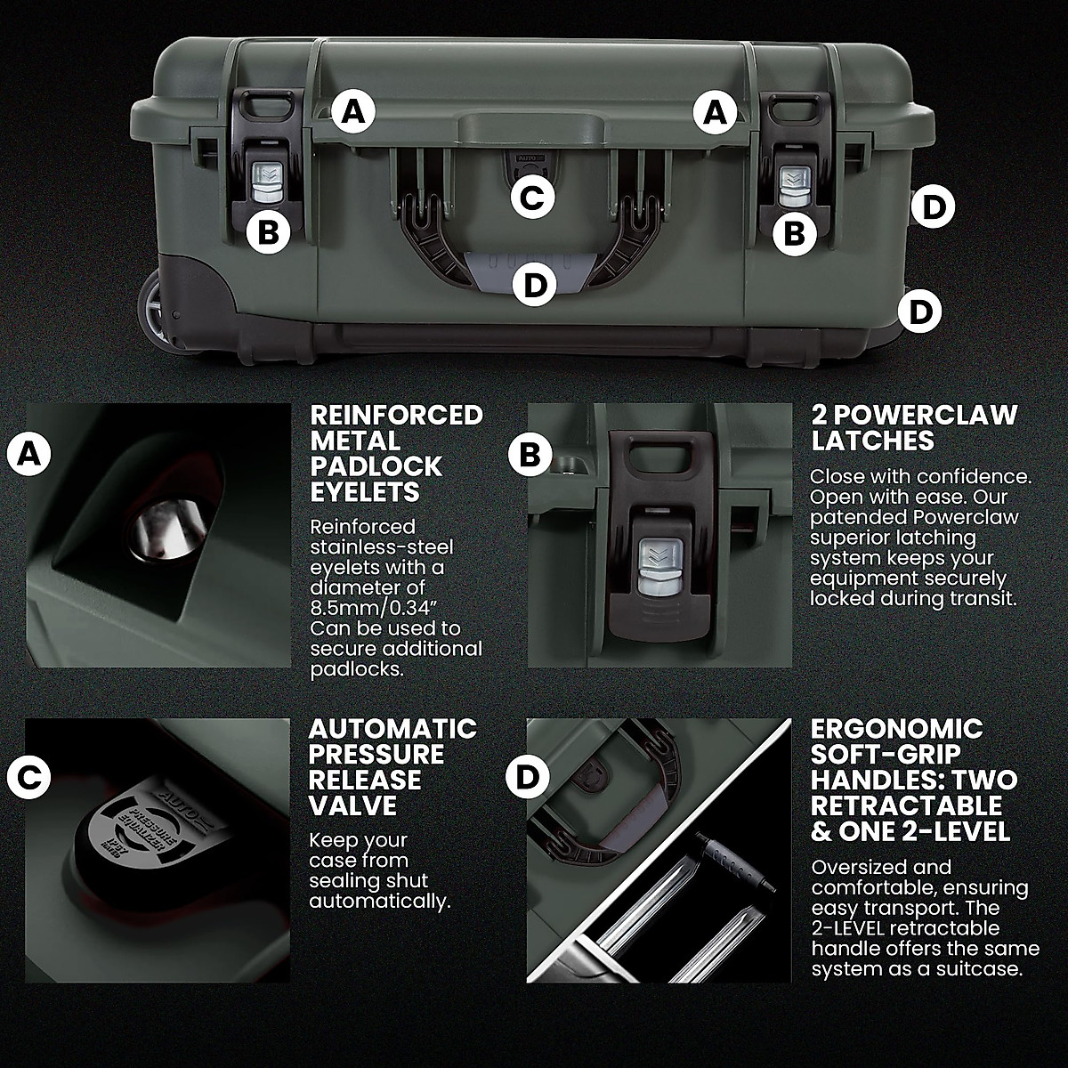 Nanuk 935 Pro Photo Kit – Waterproof Travel Camera Hard Case with Padded Dividers and Wheels, 22” x 14” x 9” - Dustproof and Impact Resistant, Airline Carry-On Approved – Olive