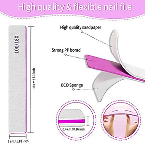 Nail File 100/180 Grit Professional Reusable 12 PCS Double Sides Washable Nail Files for Acrylic and Natural Nails Manicure Tools Suit for Home Salon