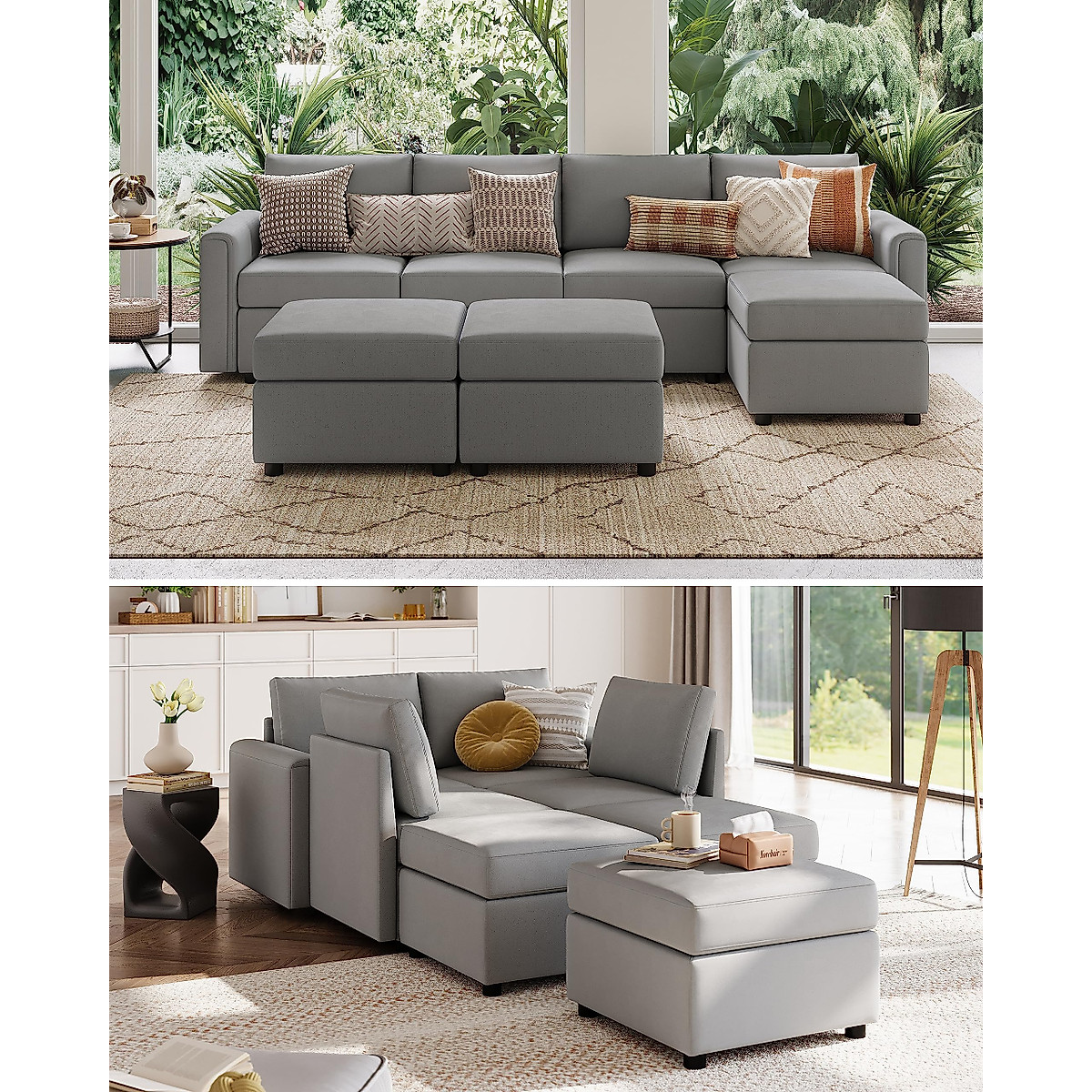 LINSY Home Modular Sectional Sofa, Convertible U Shaped Sofa Couch with Storage, Memory Foam, Modular Sectionals with Ottomans, 7 Seat Oversized Sofa Couch with Chaise for Living Room, Grey
