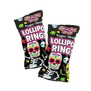 Halloween Day of the Dead Sugar Skull Lollipop Rings,7.61 ounce, Box of 18