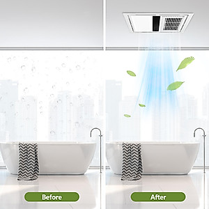 FLYINGFOX Bathroom Exhaust Fan with Heater and Ventilation Circulation LED Lamp Combo, Bathroom Fan 2300 Watt Heater, 160 CFM，White