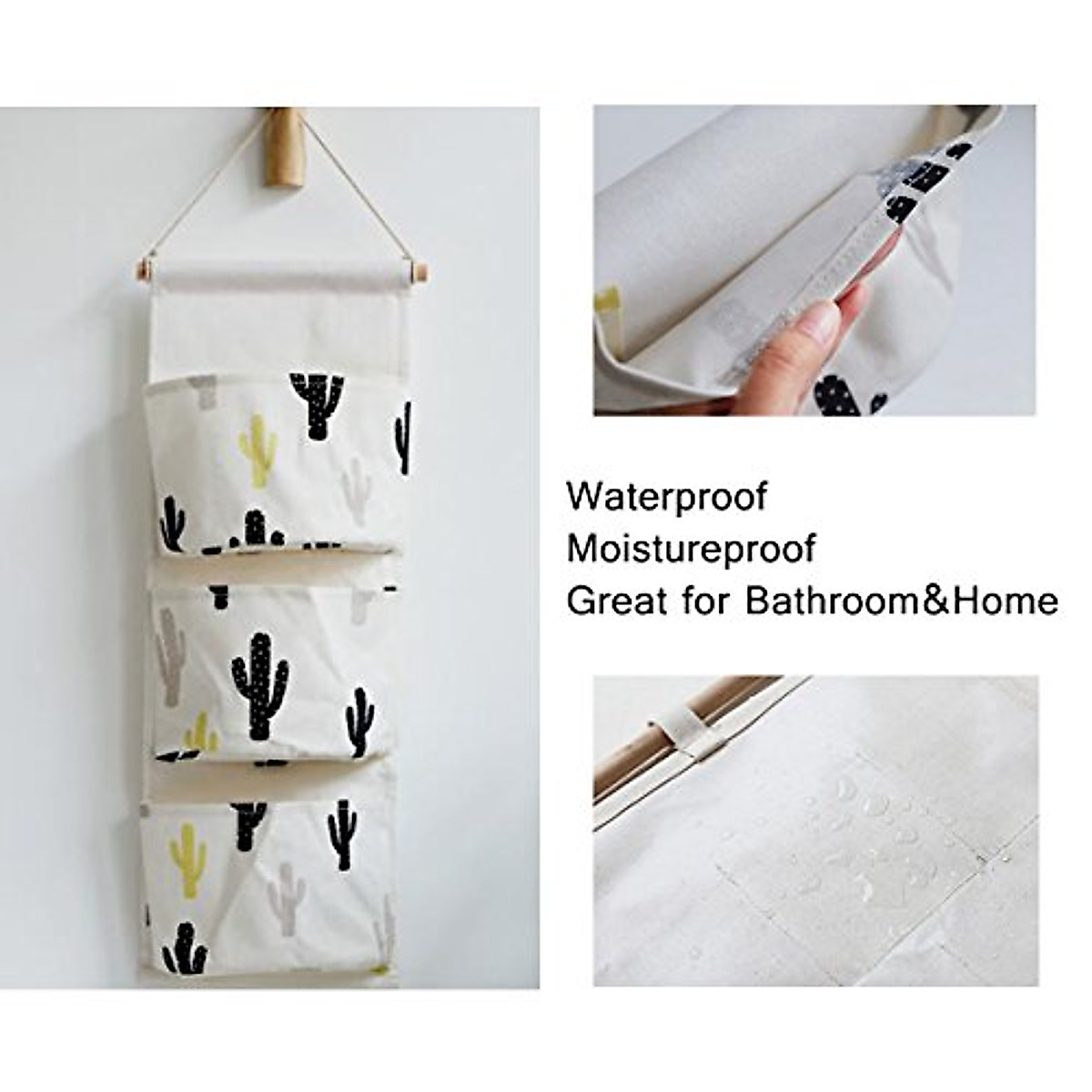 KRLIFCSL Cactus Wall Door Closet Hanging Storage Bag Canvas Fabric 3 Pockets Over The Door Organizer Pouch, 2 Pack (Cactus)