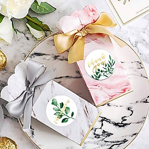 Abeike Thank You Label Sticker 1.5 Round.500 Labels per Roll, Thank You Sticker for Birthday, Wedding, Gift.The Poster Pattern is Two Different Leaves. Golden Font. GreenGold