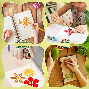 100 Pcs Stencils for Painting on Wood Reusable Stencil Crafts Drawing Templates Holiday Stencils Wall Paper Stencil Set for DIY Art Scrapbook Home Decor 2 x 2 Inch (Flower, Plants)
