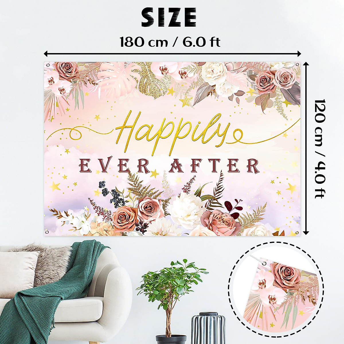 INNORU Happily Ever After Backdrop Banner, Mr & Mrs Wedding Party Photography Backdrop Poster Engagement Party Anniversary Bridal Shower Decorations Photo Booth Props 6x4ft