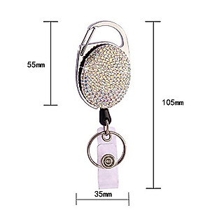 Retractable Badge Holders with Bling Rhinestones Crystal, Badge Reel with Belt Clip and Key Ring, 24 inches Thick Kevlar Pull Cord. (4pcs- Silver, Black, Pink and Purple)