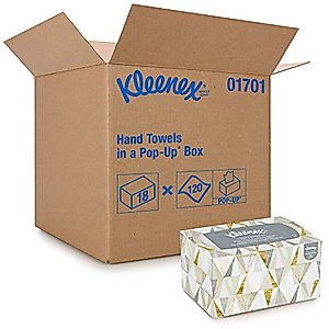 Kleenex® Hand Towels with Premium Absorbency Pockets (01701), Pop-Up Box, White, 18 Boxes / Case, 120 Hand Towels / Box, 2,160 Hand Towels / Case