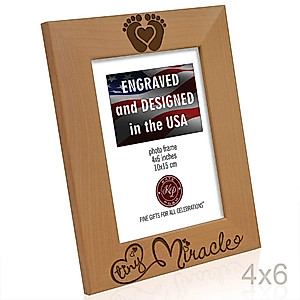 KATE POSH Tiny Miracle Engraved Natural Wood Picture Frame, New Baby Frame Gift, New Mom, New Dad, Newborn Baby Gift, Gender Reveal Gift (4x6 Vertical)
