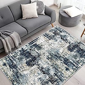 Vamcheer Washable Abstract Area Rug - Contemporary Style for Living Room, Bedroom, Kitchen - Machine Washable Rug for Living Room - Non-Shedding and Easy-Cleaning - Blue 5x7 ft