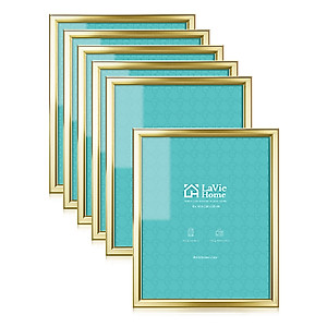 LaVie Home 8x10 Picture Frames (6 Pack, Gold) Simple Designed Photo Frame with High Definition Glass for Wall Mount & Table Top Display, Set of 6 Classic Collection