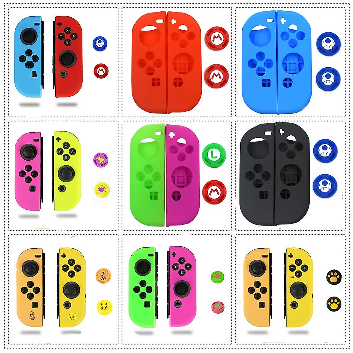 Thumb Grips Joystick Cap Cover Soft Silicone Protective Skin Case for Nintendo Switch Joy-Con (Blue+Red)