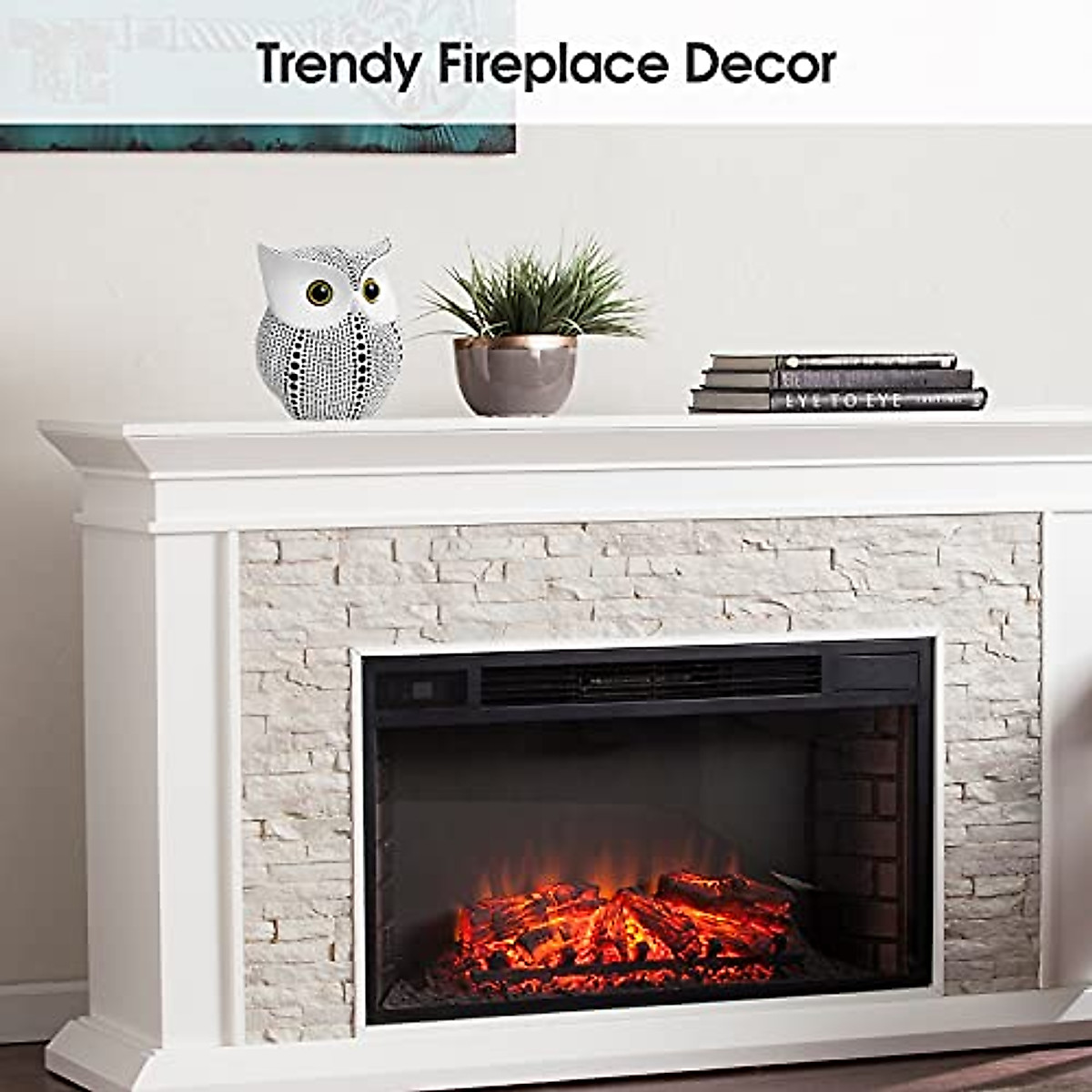 Owl Statue for Home Decor Accents Office Decoration, APPS2Car Handmade Polka Dots Buhos Modern Bird Figurine for Indoor Book Shelf Desktop Cabinet Fireplace Mantel Living Room Bedroom Ornament (White)
